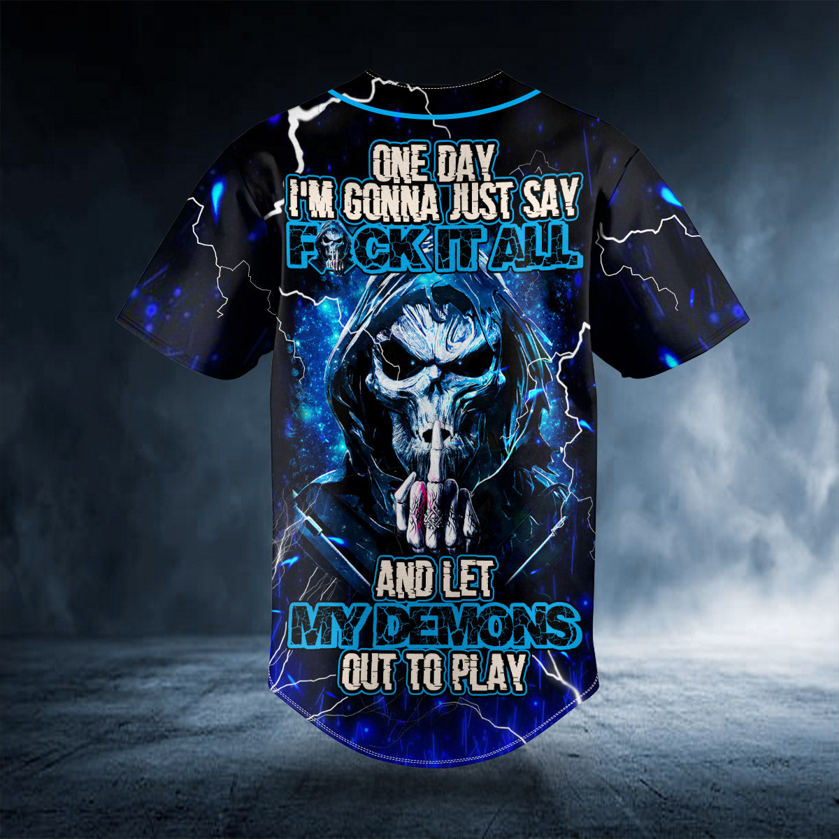 F It All Middle Finger Grim Reaper Blue Lightning Skull Custom Baseball ...