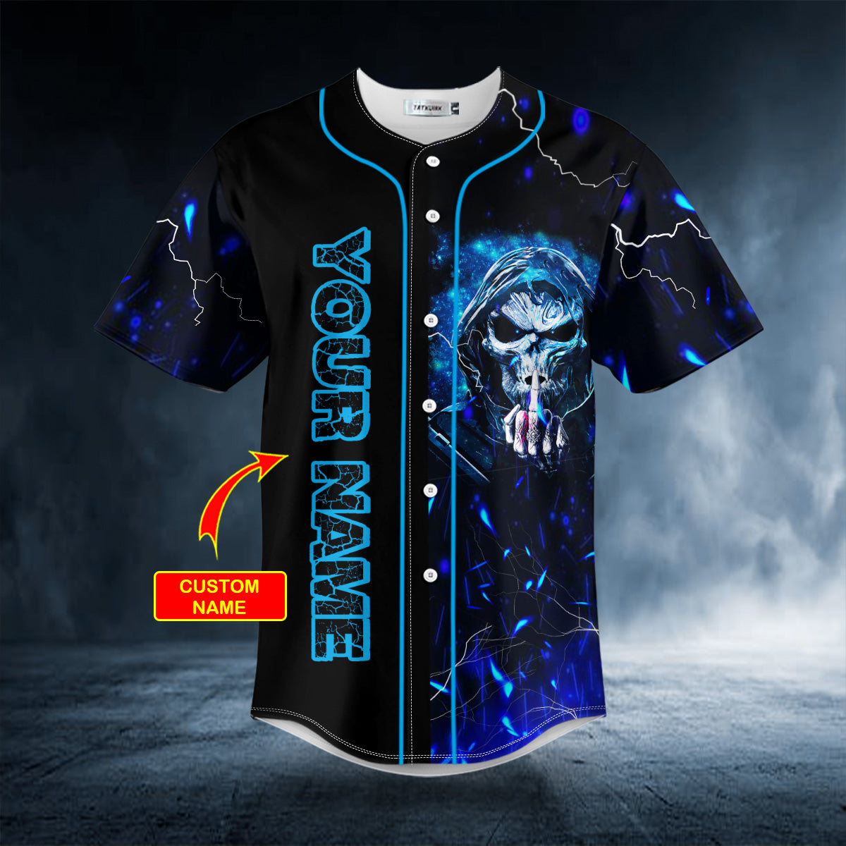 F It All Middle Finger Grim Reaper Blue Lightning Skull Custom Baseball ...